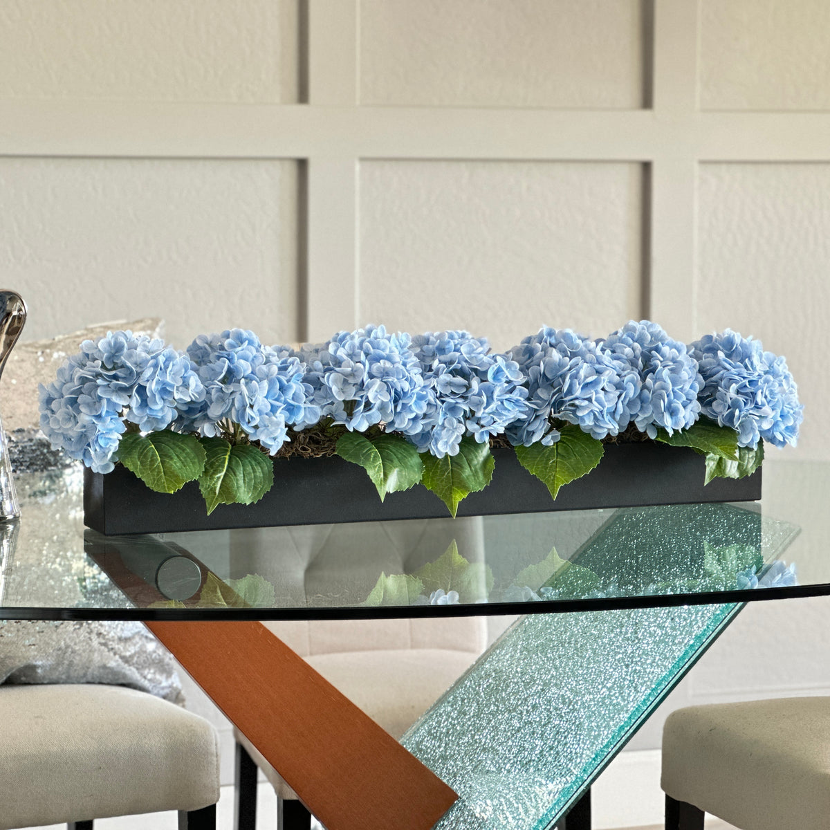 Blue Modern Long REAL TOUCH Hydrangeas Arrangement Artificial Faux Cen ...