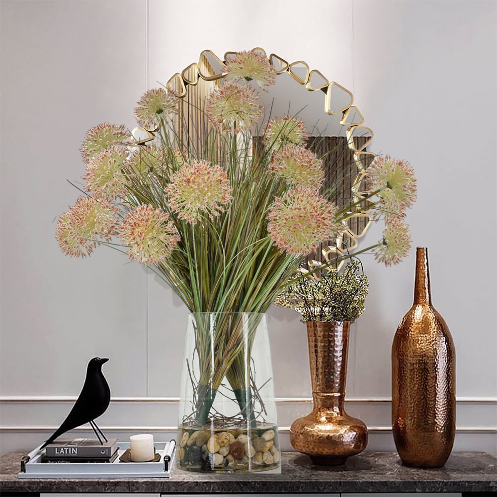 30” Dandelion/Allium Floral Arrangement, Light Pink Large Silk Artific ...