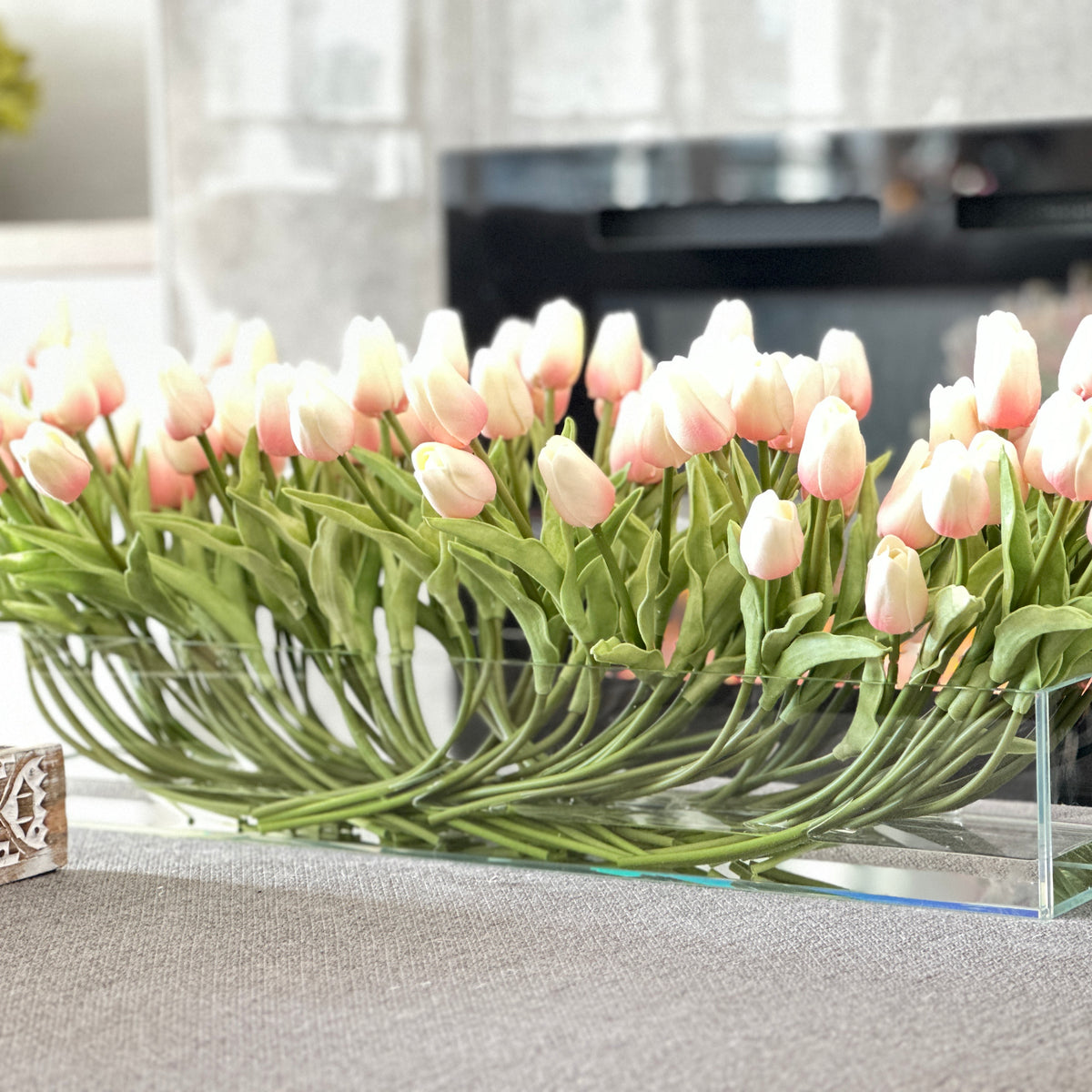 100 Pink Modern Long REAL TOUCH Tulips Arrangement Artificial Faux Tab ...
