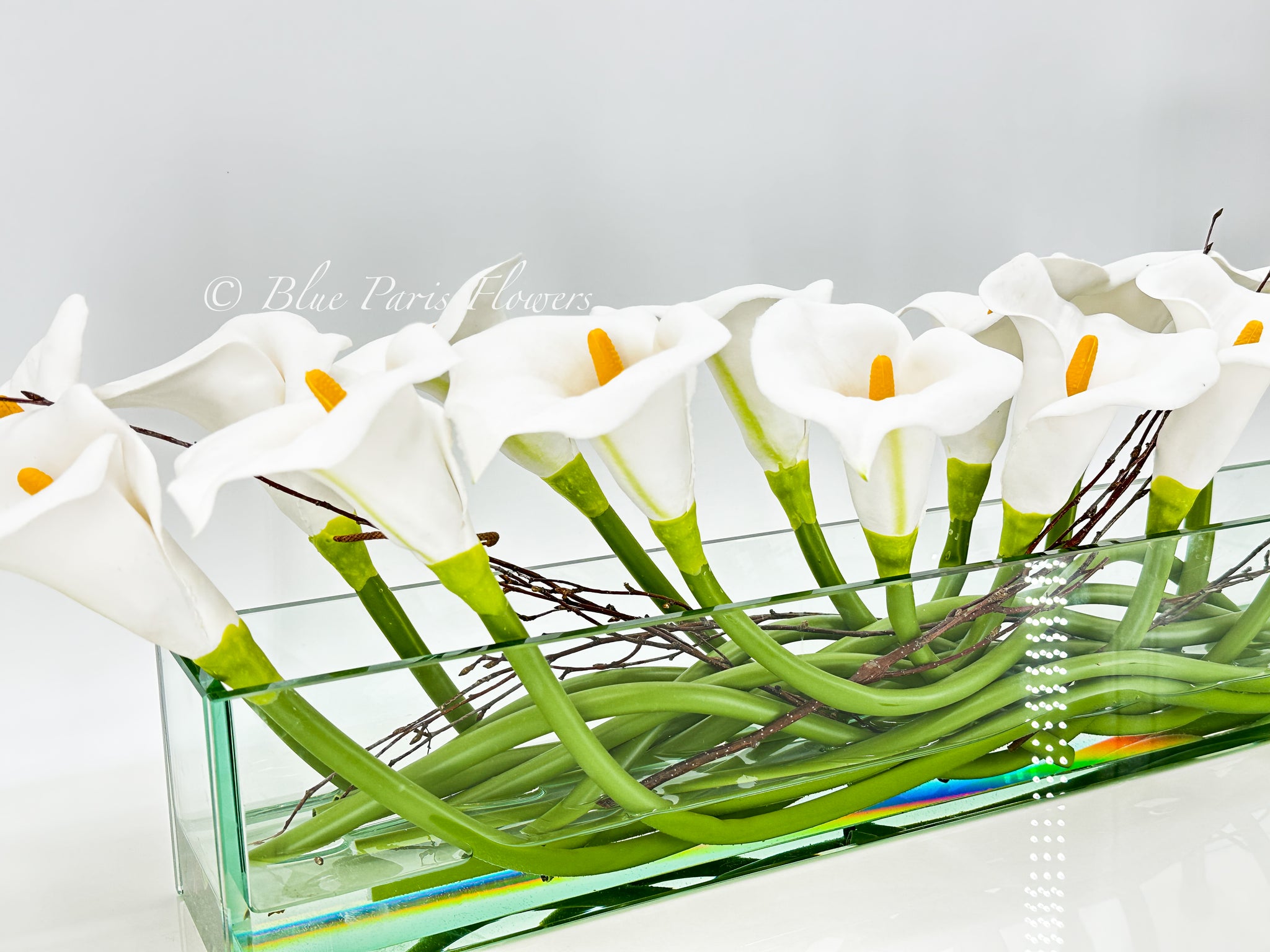 Modern Long White REAL TOUCH Calla Lily Arrangement Artificial Faux Ce ...