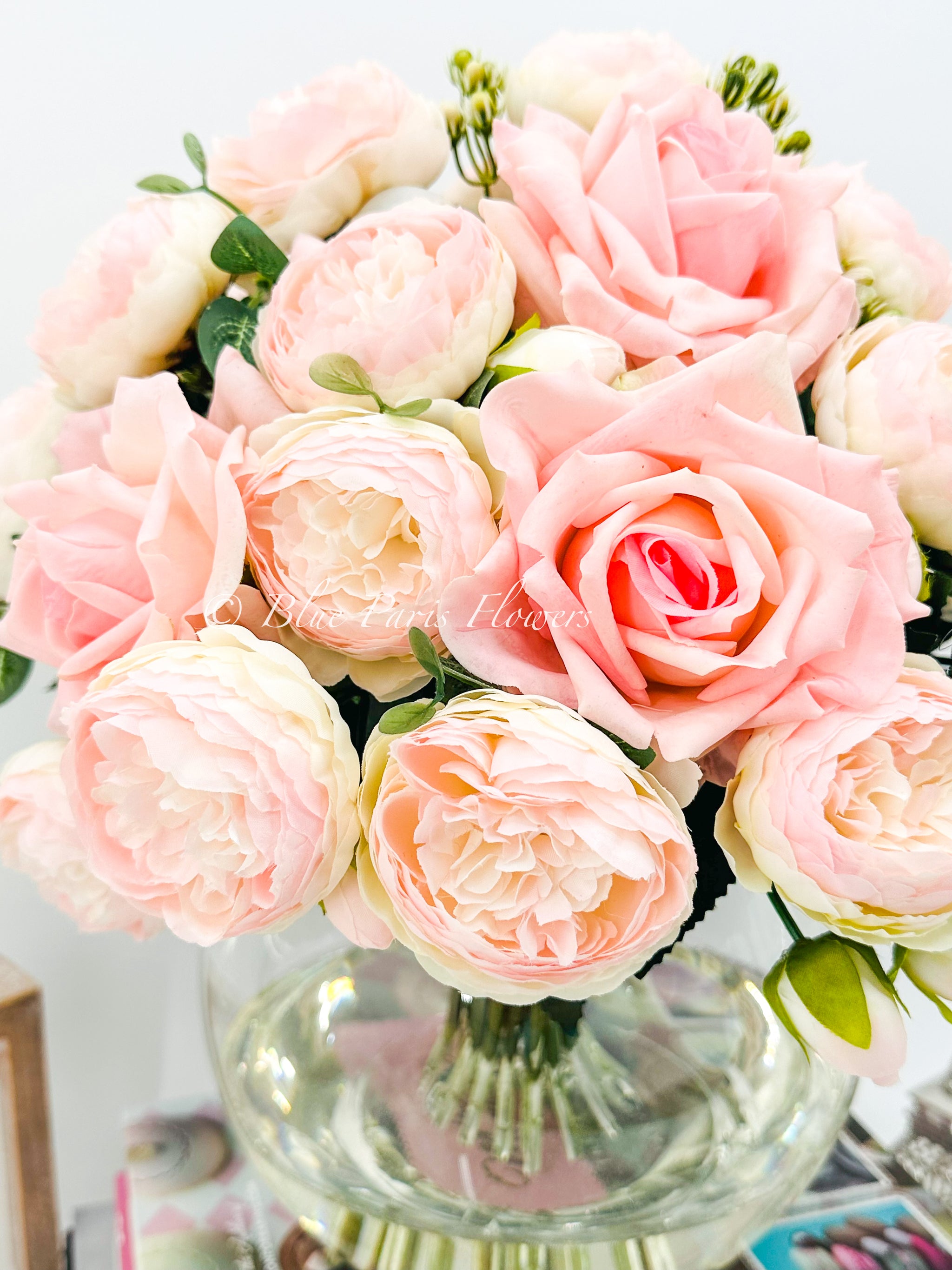 Large Light Pink Rose Peony, Real Touch Roses, French Co Arrangement ...